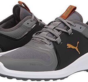 PUMA Men's Ignite Fasten8 Golf Shoe, Quiet Shade-Gold Black, 11.5