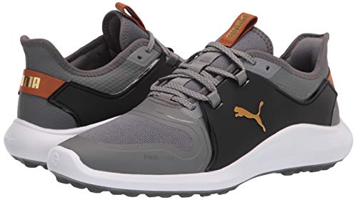 PUMA Men's Ignite Fasten8 Golf Shoe, Quiet Shade-Gold Black, 11.5