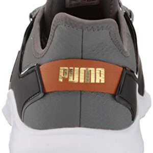 PUMA Men's Ignite Fasten8 Golf Shoe, Quiet Shade-Gold Black, 11.5