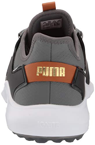 PUMA Men's Ignite Fasten8 Golf Shoe, Quiet Shade-Gold Black, 11.5