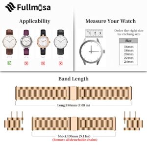 Fullmosa 18mm Stainless Steel Watch band, Quick Release Watch strap Compatible with Garmin Vivoactive 4S/Vivomove 3S/Active S/Venu 2S/Move 3S, Huawei Watch 1st, Rose Gold