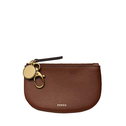 Fossil Women's Polly Leather Wallet Zip Pouch with Keychain, Brown (Model: SLG1465200)