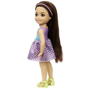 Barbie Chelsea Doll, Small Doll with Long Straight Black Hair & Brown Eyes in Removable Dress & Yellow Shoes