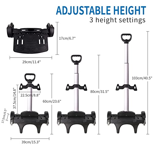 Backpack Trolley, Wheeled Cart Aluminum Alloy, Folding Trolley Cart for Schoolbag, 6 Wheels Luggage Cart with Edge Guard