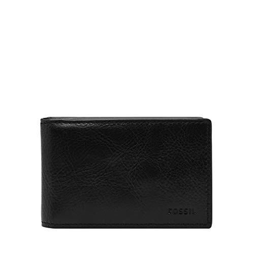 Fossil Men's Andrew Leather Slim Minimalist Magnetic Money Clip Bifold Front Pocket Wallet, Black, (Model: ML4391001)