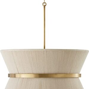 Capital Lighting 341281NP Cecilia Transitional Art Deco Luxe Hand-Wrapped Bleached Natural Rope Tapered Pendant Light Fixture, 8-Light 480 Total Watts, 14"H x 24"W, Patinaed Brass