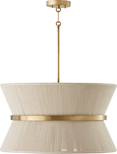 Capital Lighting 341281NP Cecilia Transitional Art Deco Luxe Hand-Wrapped Bleached Natural Rope Tapered Pendant Light Fixture, 8-Light 480 Total Watts, 14"H x 24"W, Patinaed Brass