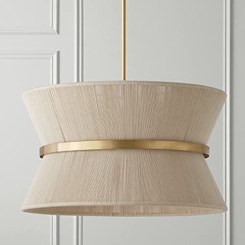 Capital Lighting 341281NP Cecilia Transitional Art Deco Luxe Hand-Wrapped Bleached Natural Rope Tapered Pendant Light Fixture, 8-Light 480 Total Watts, 14"H x 24"W, Patinaed Brass