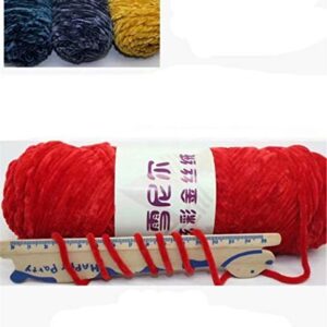 Truevalue 4 Skeins Chenille Yarn,Hand Knitting Glossy Chenille Velvet Blanket Yarn for Crochet Weaving DIY Craft Total 400g (Deep Purple)