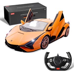 BEZGAR Remote Control Car - 1:14 Lambo Sián FKP 37 Electric Sport Racing Toy Car with Open Door, 2.4Ghz Licensed RC Car Series for Girls and Boys Age 8 9 10 11 12 Years Holiday Ideas Gift (Orange)