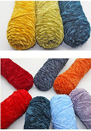 Truevalue 4 Skeins Chenille Yarn,Hand Knitting Glossy Chenille Velvet Blanket Yarn for Crochet Weaving DIY Craft Total 400g (Deep Purple)