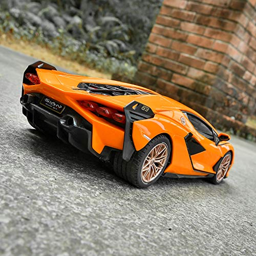 BEZGAR Remote Control Car - 1:14 Lambo Sián FKP 37 Electric Sport Racing Toy Car with Open Door, 2.4Ghz Licensed RC Car Series for Girls and Boys Age 8 9 10 11 12 Years Holiday Ideas Gift (Orange)