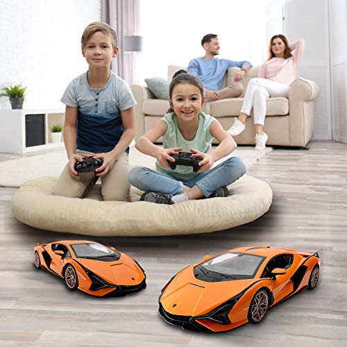 BEZGAR Remote Control Car - 1:14 Lambo Sián FKP 37 Electric Sport Racing Toy Car with Open Door, 2.4Ghz Licensed RC Car Series for Girls and Boys Age 8 9 10 11 12 Years Holiday Ideas Gift (Orange)