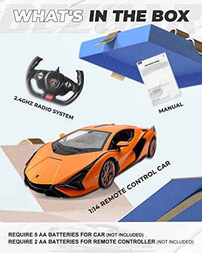 BEZGAR Remote Control Car - 1:14 Lambo Sián FKP 37 Electric Sport Racing Toy Car with Open Door, 2.4Ghz Licensed RC Car Series for Girls and Boys Age 8 9 10 11 12 Years Holiday Ideas Gift (Orange)