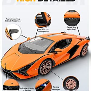 BEZGAR Remote Control Car - 1:14 Lambo Sián FKP 37 Electric Sport Racing Toy Car with Open Door, 2.4Ghz Licensed RC Car Series for Girls and Boys Age 8 9 10 11 12 Years Holiday Ideas Gift (Orange)