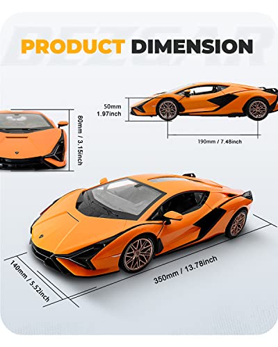 BEZGAR Remote Control Car - 1:14 Lambo Sián FKP 37 Electric Sport Racing Toy Car with Open Door, 2.4Ghz Licensed RC Car Series for Girls and Boys Age 8 9 10 11 12 Years Holiday Ideas Gift (Orange)