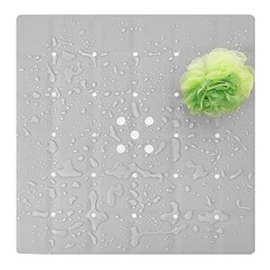 webos shower mat non slip: silicone foldable no suction cups bath mats machine washable for textured and reglazed shower stall safety matt with drain holes bathtub mat (grey, 21x21 inches)