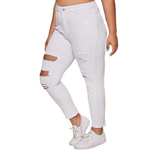 ALLABREVE Women's Plus Size Stretch Skinny Distressed High-Rise Jeans, High Waist Slim Fit Denim Jegging, Girlfriend Tight Jean Pants (Distressed High-Rise Skinny White, 2XL)