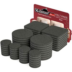 felt furniture pads -56 pcs(1+2)” furniture pads hardwoods floors self adhesive, cuttable felt chair pads, anti scratch floor protectors for furniture feet chair legs, furniture felt pads, black