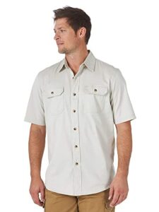 wrangler authentics men's weather anything short sleeve woven shirt, pelican, medium