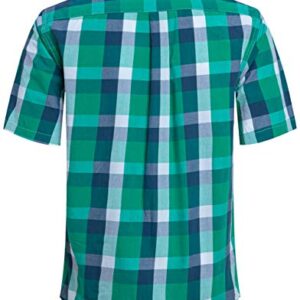 Mens Short Sleeve Western Shirts with Pearl Snap Button Up Casual Regular Fit Plaid Shirts (Green and White-05D,Large)