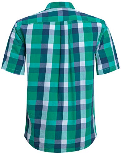 Mens Short Sleeve Western Shirts with Pearl Snap Button Up Casual Regular Fit Plaid Shirts (Green and White-05D,Large)