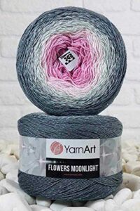 yarnart flowers moonlight glitter cotton yarn, soft, rainbow crochet, metallic lurex handknit shiny, silvery cake, multicolor cotton, 1 skein weight 9.17oz lenght 393.7 inches,1 fine yarn (3293)