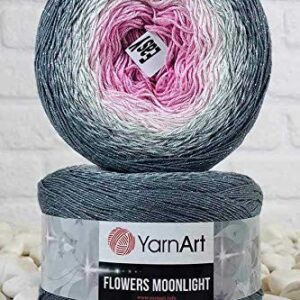 YarnArt Flowers Moonlight Glitter Cotton Yarn, Soft, Rainbow Crochet, Metallic Lurex handknit Shiny, Silvery Cake, Multicolor Cotton, 1 Skein Weight 9.17oz Lenght 393.7 inches,1 Fine Yarn (3293)