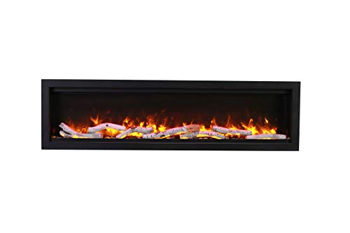 Amantii SYM-50-BESPOKE Symmetry Series Bespoke 50-Inch Built-in Electric Fireplace with Remote, Birch Log Media, Black Steel Surround