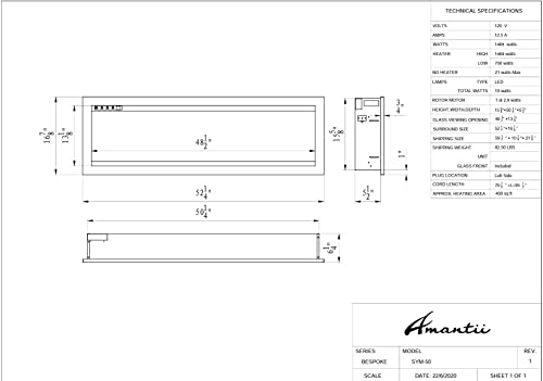 Amantii SYM-50-BESPOKE Symmetry Series Bespoke 50-Inch Built-in Electric Fireplace with Remote, Birch Log Media, Black Steel Surround