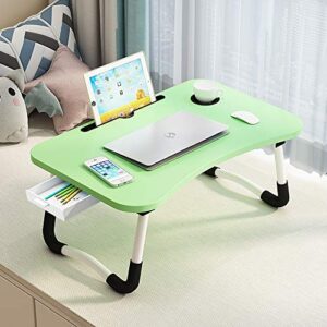 Lap Laptop Desk with Storage Drawer, Holders for Cup and Tablet, Laptop Bed Tray Table with Foldable Legs, Laptop Bed Stand, Portable Standing Table for Sofa Couch Floor (23.6", Green)