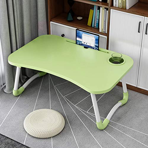 Lap Laptop Desk with Storage Drawer, Holders for Cup and Tablet, Laptop Bed Tray Table with Foldable Legs, Laptop Bed Stand, Portable Standing Table for Sofa Couch Floor (23.6", Green)