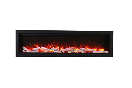 Amantii SYM-50-BESPOKE Symmetry Series Bespoke 50-Inch Built-in Electric Fireplace with Remote, Birch Log Media, Black Steel Surround