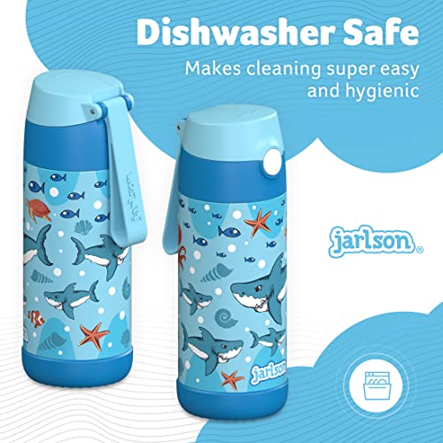 JARLSON kids water bottle with straw - CHARLI - insulated stainless steel water bottle - thermos - girls/boys (Shark 'Star', 12 oz)