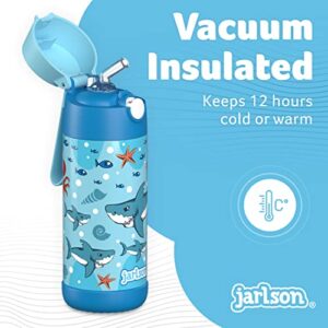 JARLSON kids water bottle with straw - CHARLI - insulated stainless steel water bottle - thermos - girls/boys (Shark 'Star', 12 oz)