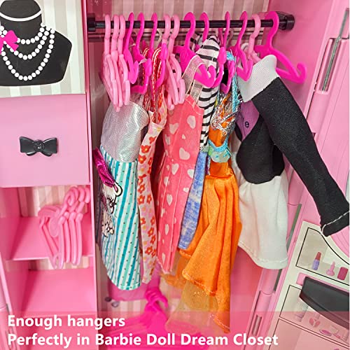 HighFun 50PCS Doll Hangers for Barbie Hangers for Doll Clothes 1 Pink Lovely Box Storage Doll Hangers for 12 inch Dolls