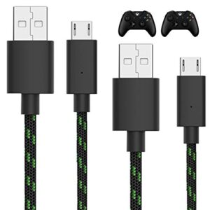 talk works controller charger cord for xbox one - 2 pack 10 ft nylon braided micro usb charging cable - also android compatible with samsung galaxy, ps4