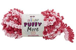 alize puffy more ,2 skeins 10.58 oz 24 yds 100% micropolyester ,loop yarn, blanket yarn, velvet yarn, easy knitting yarn, no hook , no needle, new yarn, puffy yarn, bulky, baby yarn, finger (6274)