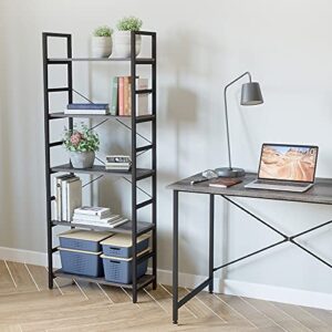 Bestier Bookshelf 5 Tier Bookcase Adjustable Shelves, Multifunctional Display Rack Storage Shelf Organizer Kitchen Standing Shelf for Home Office with Metal Frame,Gray