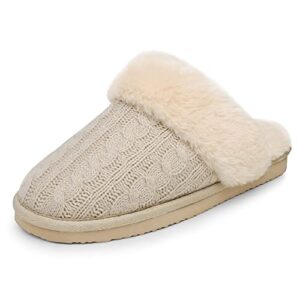 dream pairs women's cozy_06 beige cable knit faux fur mules comfy slippers size 11 m us