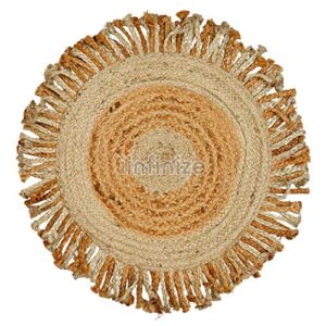 iinfinize 24" round indian mat handwoven jute mat killim decorative floor mat outdoor reversible mat home decor entry door mat round shape vintage mat