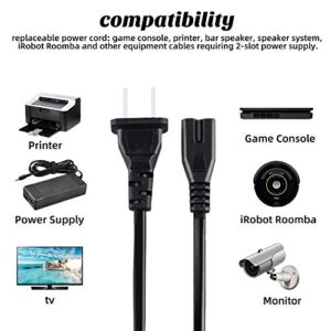 2 Prong AC Power Cord Cable Compatible with Xbox One S/Xbox One X/Xbox Series X/S Game Console, for Sony Playstation PS4 PS3 PS2 Slim/PSP/PSV Supply Plug Replacement (5ft)