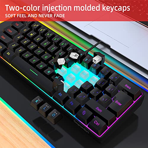 Snpurdiri 60% Wired Gaming Keyboard, RGB Backlit Ultra-Compact Mini Keyboard, Waterproof Small Compact 61 Keys Keyboard for PC/Mac Gamer, Typist, Travel, Easy to Carry on Business Trip(Black)