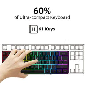 Snpurdiri 60% Wired Gaming Keyboard, RGB Backlit Ultra-Compact Mini Keyboard, Waterproof Small Compact 61 Keys Keyboard for PC/Mac Gamer, Typist, Travel, Easy to Carry on Business Trip(Black)