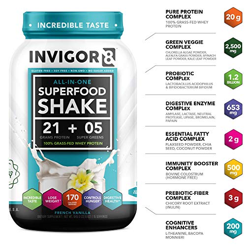 INVIGOR8 Superfood Shake (French Vanilla) Whey Protein Shake + Collagen Peptides + Fatburner Bundle