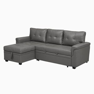 Naomi Home Laura Sectional Sleeper Sofa with Pull Out Bed, Reversible Sleeper Sectional Sofa Bed, Best Sleeper Sofa Couch with 168L Storage, L-Shape Pull Out Couch Bed Sleeper Sofa – Air Leather/Gray