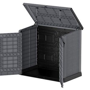 Duramax Cedargrain StoreAway 1200L Plastic Garden Storage Shed/Flat Lid - Outdoor Storage Bike Shed – Durable & Strong Construction– Ideal for Tools, Bikes, BBQs & 2X 240L Bins, 145x85x125 cm, Grey