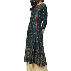 Yash Gallery Women's Plus Size Rayon Floral Print Anarkali Kurta (Dark Green)