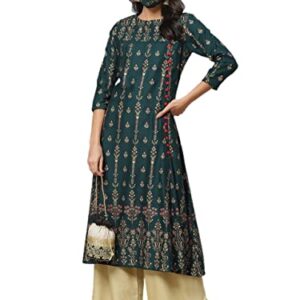 Yash Gallery Women's Plus Size Rayon Floral Print Anarkali Kurta (Dark Green)