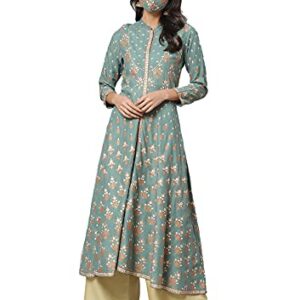 Yash Gallery Rayon Floral Printed Anarkali Kurtis for Women Indian Style Green